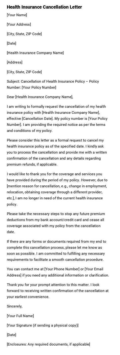 Health Insurance Cancellation Letter