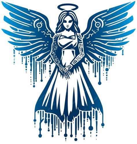 Premium Vector Basic Vector Stencil Drawing Of A Fullbody Techno Angel Girl With Wings Against