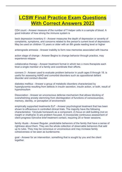 LCSW Final Practice Exam Questions With Correct Answers LCSW Licensed Clinical Social