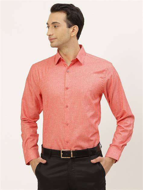 Mens Cotton Linen Coral Solid Formal Shirt Sojanya Dapper Shirts