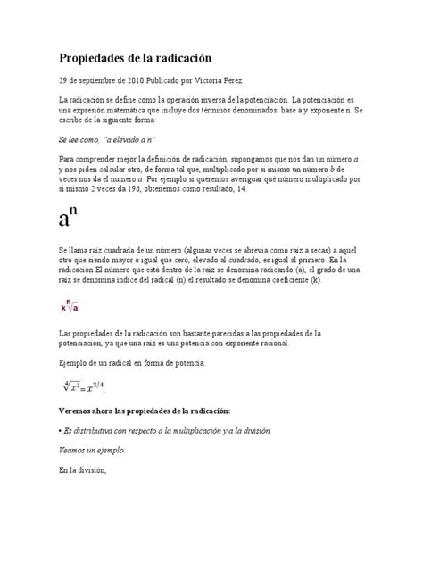 Propiedades De La Radicación Pdf