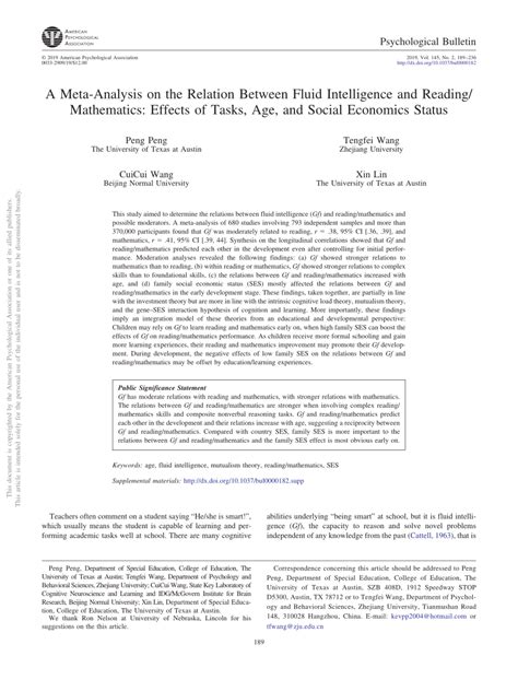 Pdf A Meta Analysis On The Relation Between Fluid Intelligence And