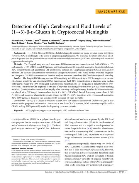 Pdf Detection Of High Csf Levels Of 1 3 Beta D Glucan In