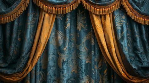 Premium Photo Blue And Gold Vintage Luxury Curtains With Detailed Floral Patterns