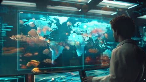 A Man Is Shown Standing In Front Of An Interactive Map Animation On A
