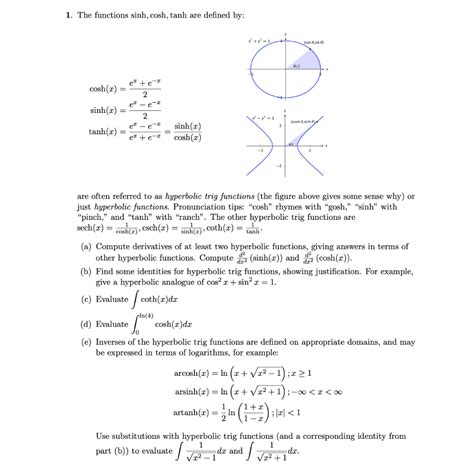 solved 1 the functions sinh cosh tanh are defined by 1