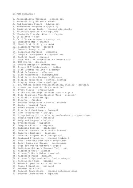 List Of Run Commands Pdf
