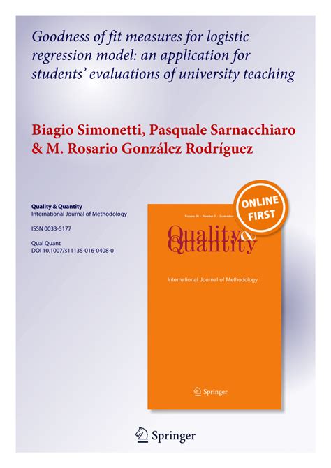 pdf goodness of fit measures for logistic regression model an