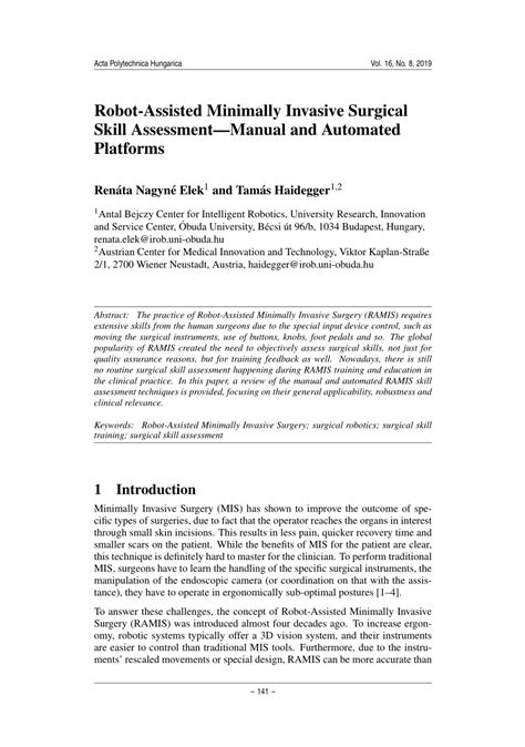 Pdf Robot Assisted Minimally Invasive Surgical Skill Assessment Manual And Automated Platforms