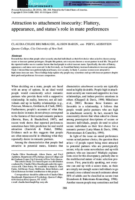 Pdf Attraction To Attachment Insecurity Flattery Appearance And