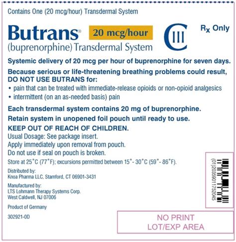 Butrans Patch Package Insert Prescribing Info Moa