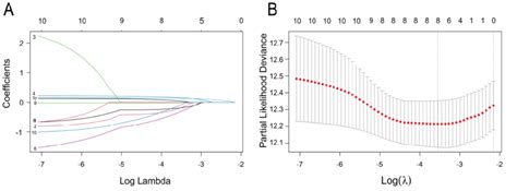 A Plot Of Lasso Cox Regression Coefficients Corresponding To λ B λ A Plot Of Lasso Cox Regression Coefficients Corresponding To λ B λ
