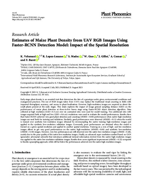 Pdf Estimates Of Maize Plant Density From Uav Rgb Images Using Faster
