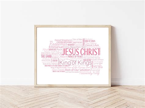 Names Of Jesus Word Cloud Pink Christian Digital Wall Art Etsy