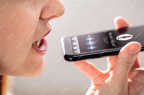 Premium Photo Woman Using Voice Recognition Function On Mobile Phone