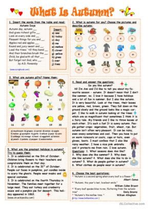 101 Autumn Fall English Esl Worksheets Pdf And Doc
