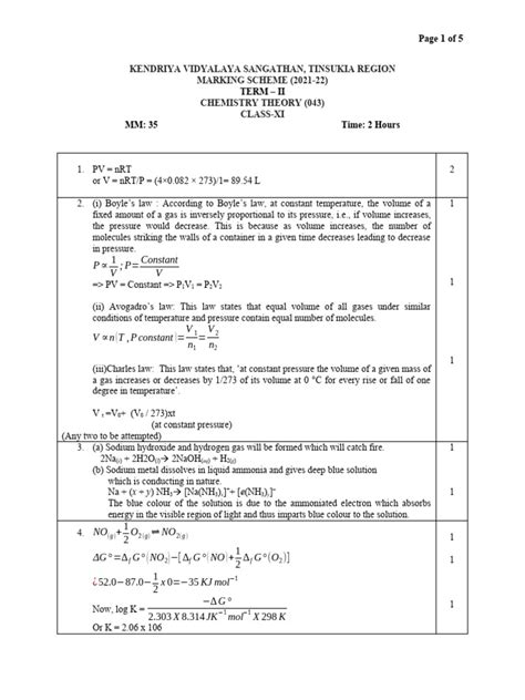 Class Xi Chemistry Sp Marking Scheme Set 2 Pdf