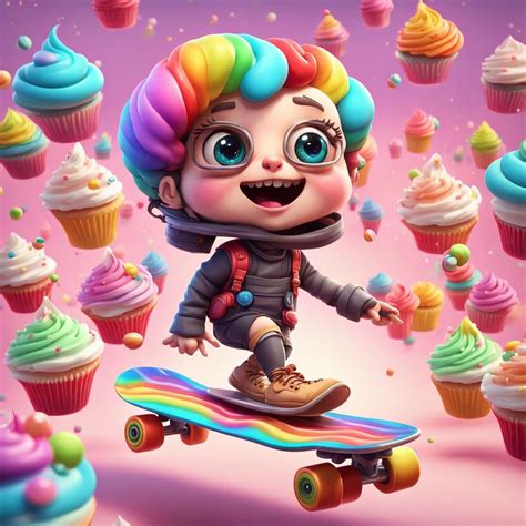 Quotkawaii Pastel Chibi Girl Sitting On Cupcake Eating Ice