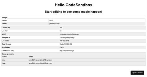 test react json to table forked codesandbox