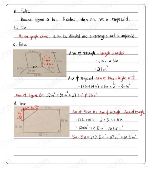 Solved Use The Composite Figures Below To Mark Each Statement As True Or False Justify Your