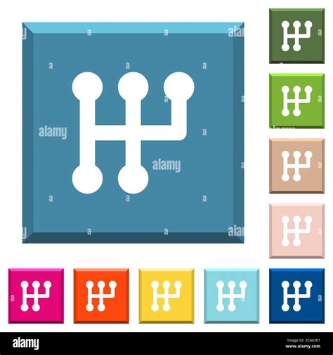 Manual Shift White Icons On Edged Square Buttons In Various Trendy Colors Stock Vector Image