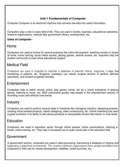 Unit 1 Fundamentals Of Computer Pdf Computer Data Storage Usb