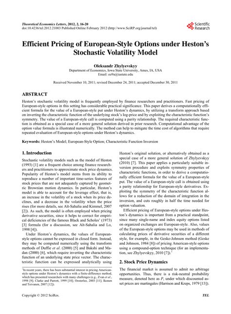 Pdf Efficient Pricing Of European Style Options Under Hestons Stochastic Volatility Model