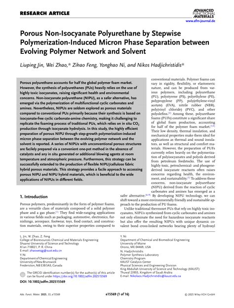 Porous Non‐isocyanate Polyurethane By Stepwise Polymerization‐induced Micron Phase Separation