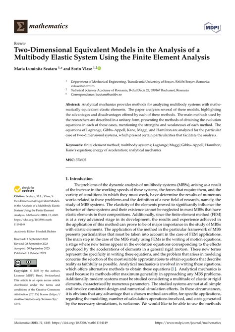 pdf two dimensional equivalent models in the analysis of a multibody