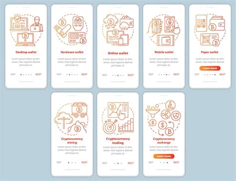 Premium Vector Cryptocurrency Mining Onboarding Mobile App Page Screen With Linear Concepts