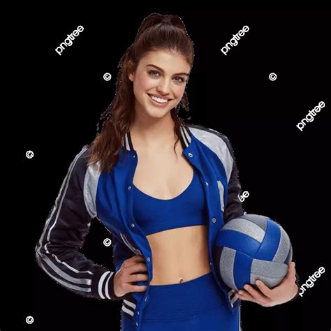 Alexandra Daddario In Blue Workout Clothes Holding Volleyball Blue