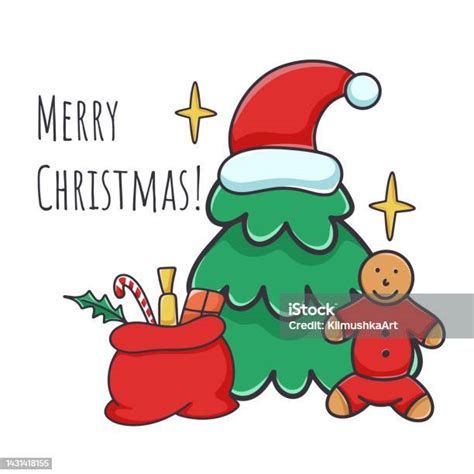 메리 크리스마스 인사말 배너 진저 브레드 남자 크리스마스 트리와 선물 자루 0명에 대한 스톡 벡터 아트 및 기타 이미지 0명 겨울 계절 Istock