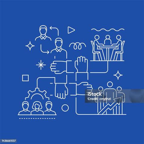 팀워크 관련 벡터 배너 디자인 컨셉 아이콘이 있는 모던 라인 스타일 공동체에 대한 스톡 벡터 아트 및 기타 이미지 공동체