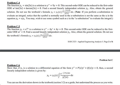 solved problem c 4 the function y1 sin 3x is a solution to