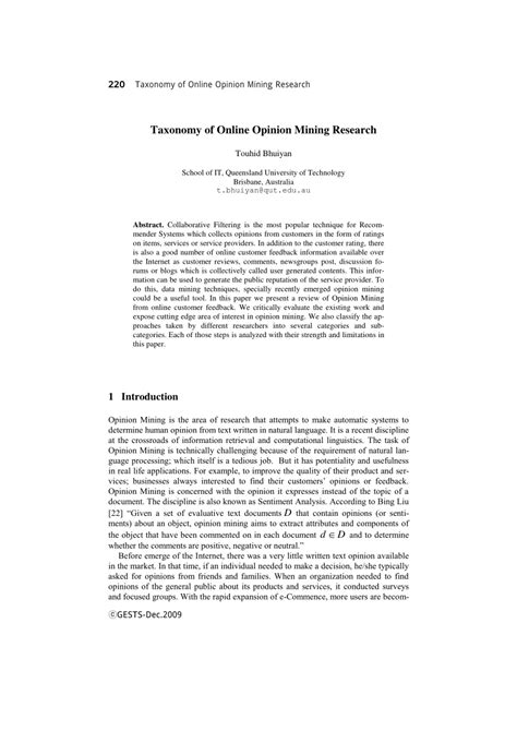 Pdf Taxonomy Of Online Opinion Mining Research