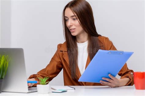 Business Woman Working Using Computer Laptop Concentrated And Smiling
