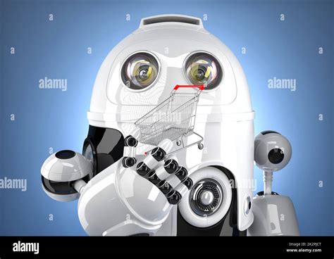 Robot With Shopping Cart Technology Concept Contains Clipping Path