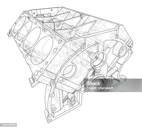 엔진 블록 스케치 3d의 벡터 렌더링 0명에 대한 스톡 벡터 아트 및 기타 이미지 0명 3차원 형태 공학 Istock