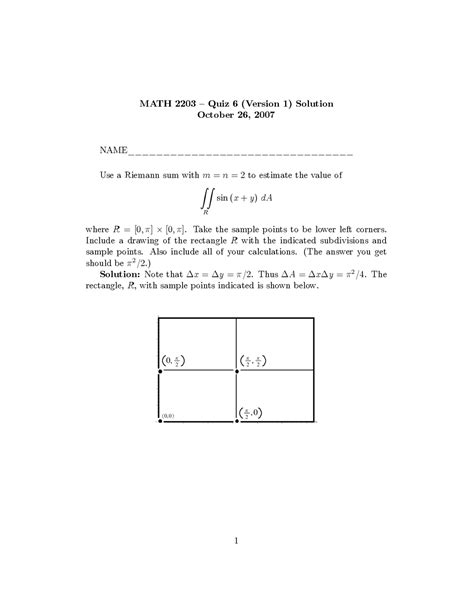 Quiz 6 Version A With Resolution Calculus Iii Fall 2007 Math 2203
