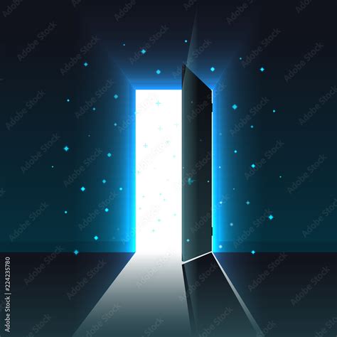 Mystical Light From The Open Door Of A Dark Room Abstract Glowing Exit Background Template