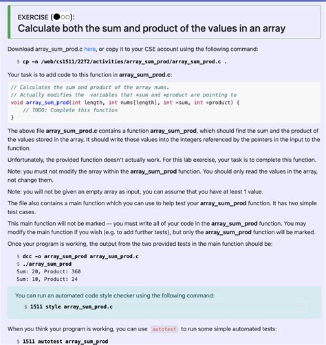 Solved COMP1511 Array Sum Product Calculate The Sum Chegg Com