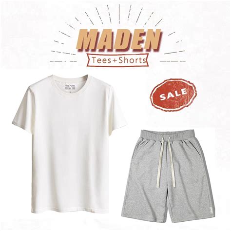 Maden 남성용 빈티지 헤비웨이트 코튼 반팔 티 및 드로스트링 허리 반바지 세트 2 피스 의상 여름 티셔츠 운동복 Aliexpress