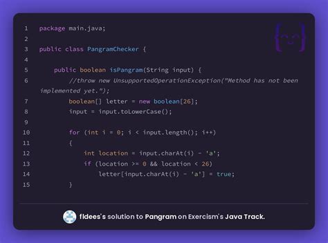 Fldeess Solution For Pangram In Java On Exercism