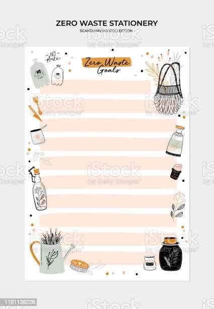 주간 플래너의 세트와 제로 폐기물 일러스트와 트렌디 한 문자와 목록을 할 수 있습니다 0명에 대한 스톡 벡터 아트 및 기타