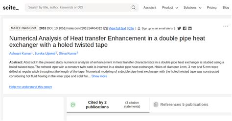 Numerical Analysis Of Heat Transfer Enhancement In A Double Pipe Heat