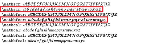 Fonts Lowercase Bold Calligraphic Letters With Mathscr Tex Latex
