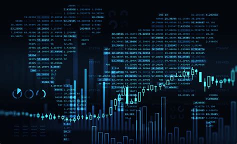 주식 시장 및 핀테크 외환 개념의 개념 짙은 파란색 배경 위에 흐릿한 파란색 디지털 차트 미래 지향적 인 금융 인터페이스 3d