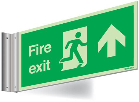 Xtra Glo Double Sided Fire Exit Man Arrow Up Corridor Signs Safetyshop