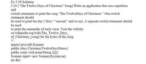 Ex 529 Solution Java “the Twelve Days Of Christmas” Song Javaonlinehelp