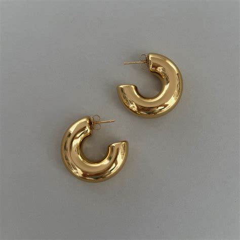 Gold Chunky Smooth Hoop Earrings Waterproof Jewelry Sample